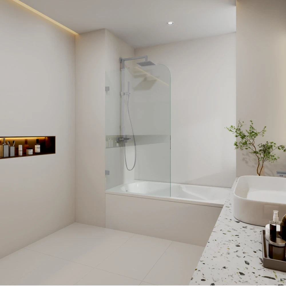 Bathtub Screen With Curved Corner Clear Tempered Australian Standard ...